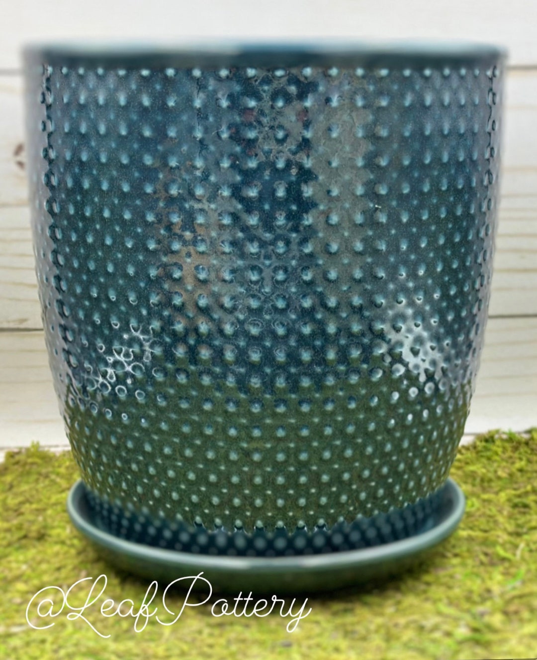 Sherley Glossy (LG) Blue Ceramic Planter Pot With Saucer Attached ...