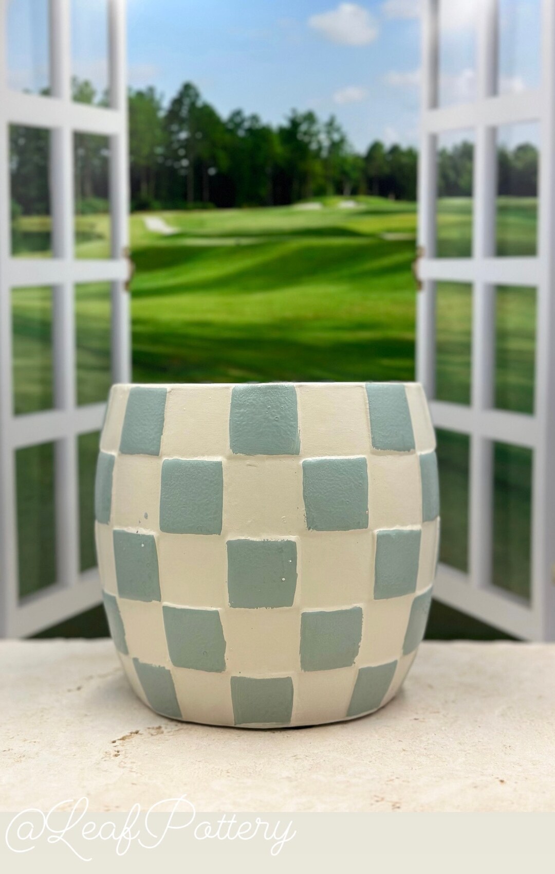 Checkered White /blue Clay Planter Pot/ Planters and Pots/ Birthday ...