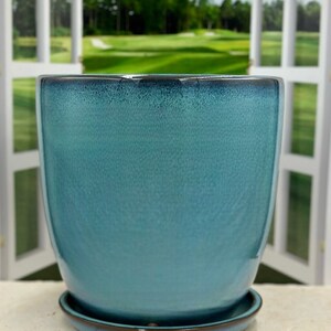 Akabe Turquoise LG Clay/ Ceramic Planter Pot With Saucer Attached ...