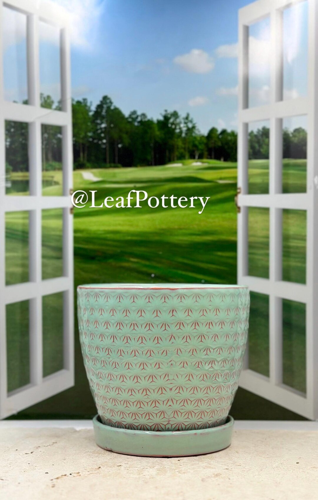 Atasi Aqua/pink Ceramic Planter Pot With Saucer Attached/planters and ...