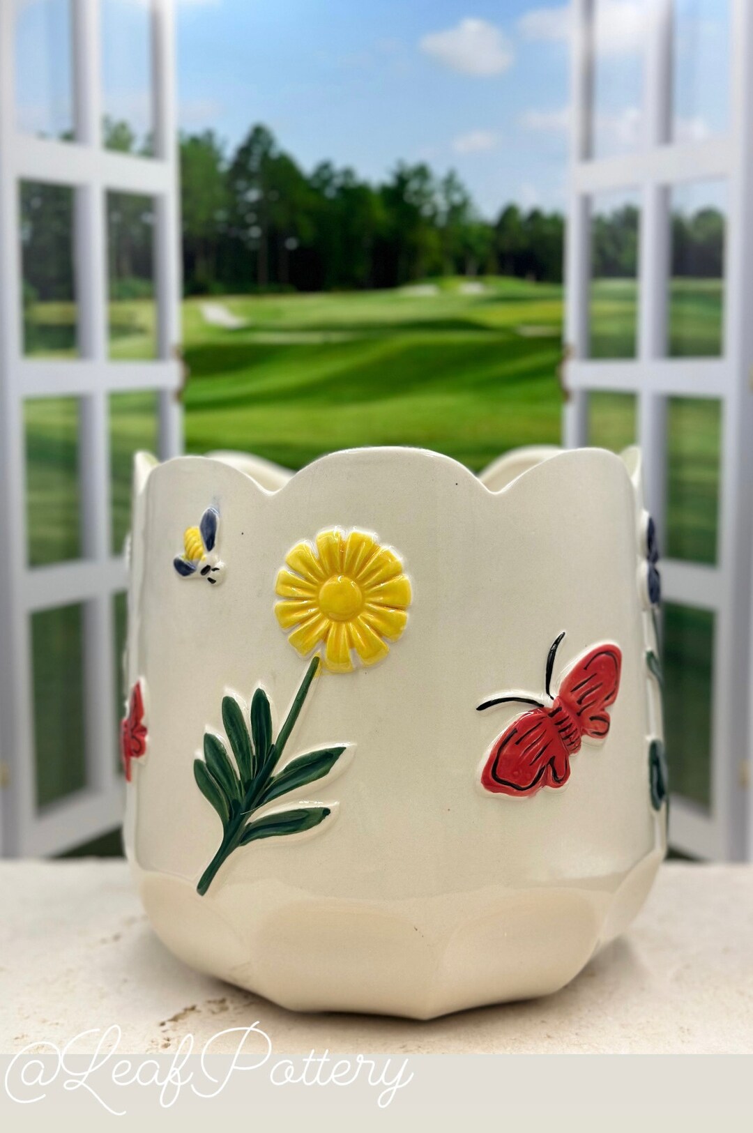 Benedicta Scallop Spring Flowers Multi Colored Ceramic Planter Pot ...