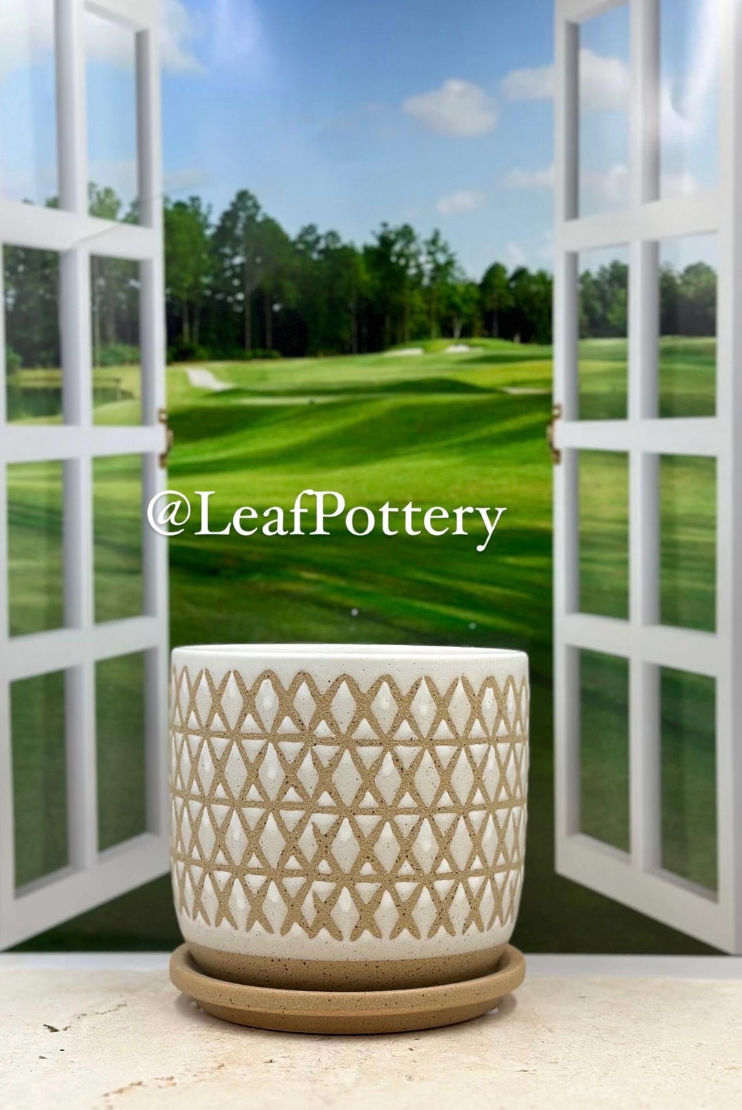 Sandy X Beige/white Ceramic Planter Pot With Saucer Attached/planters ...