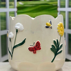 Benedicta Scallop Spring Flowers Multi Colored Ceramic Planter Pot ...