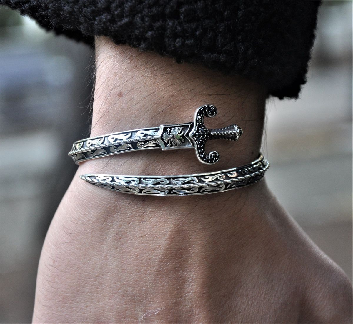 Silver Sword Bracelet, Sterling Silver Bangle, Zulfikar Sword Bracelet ...