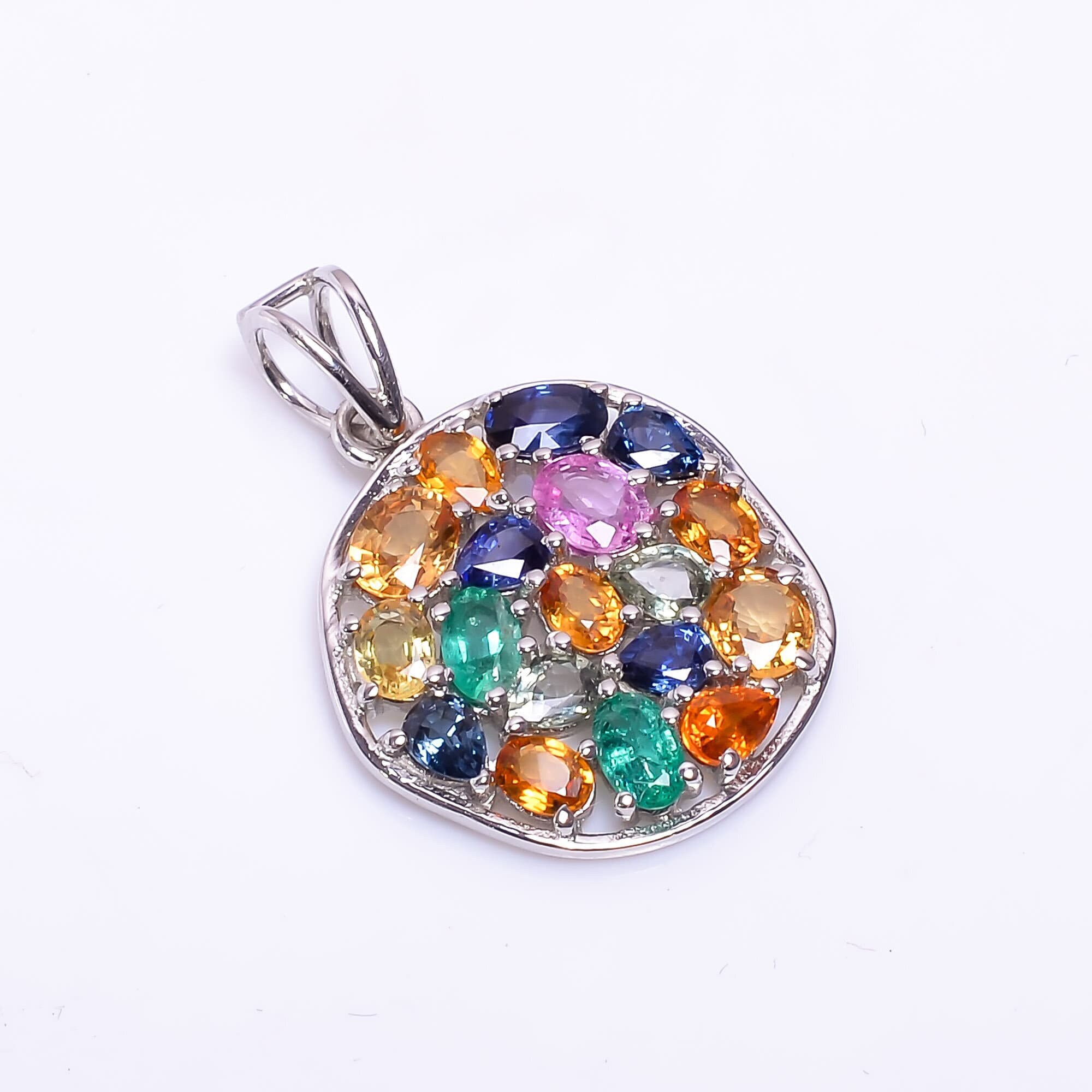 Multi Sapphire Silver Pendant,ethnic Sapphire Pendant,b'day Gift,gift ...