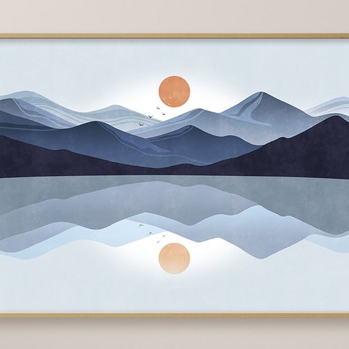Sun and Mountain Wall Art Abstract Mountain Masculine Wall - Etsy