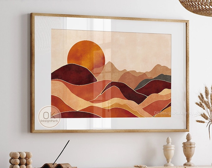 Sun Landscape Art Print | Abstract Mountains Poster | Terra Landscape ...