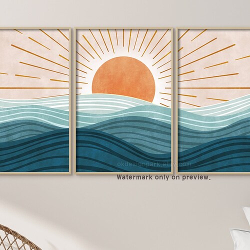 Ocean Waves Print Boho Beach Print Ocean Wall Art Modern - Etsy