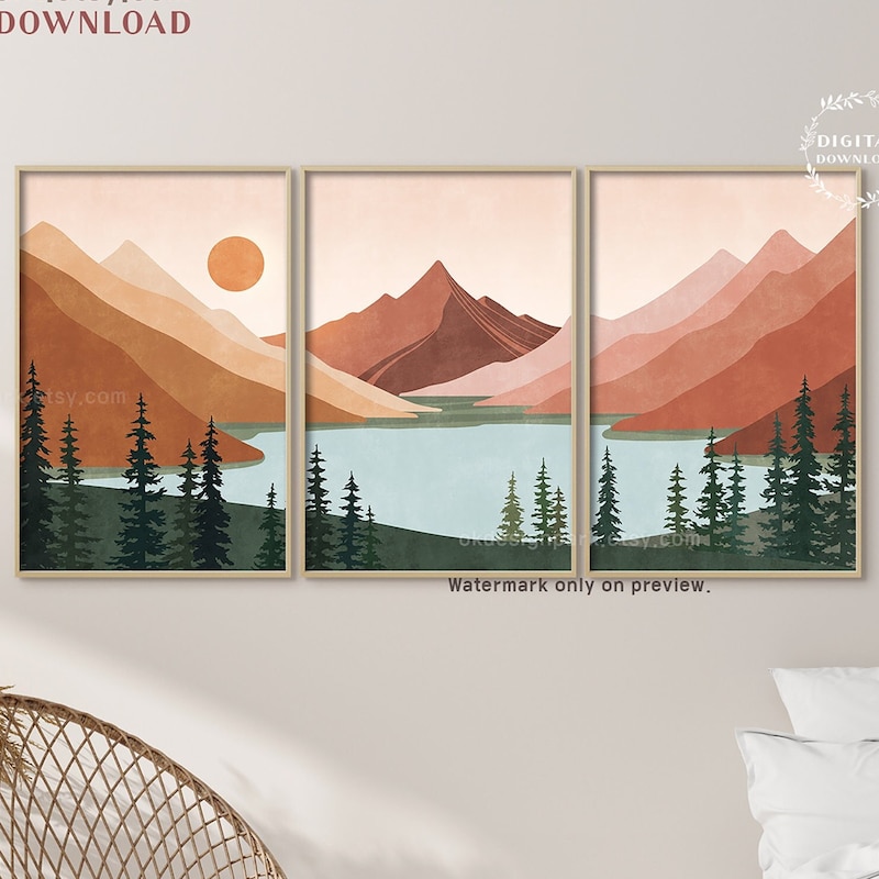 Boho Mountain Wall Art - Etsy
