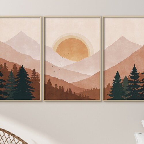 Abstract Mountain Boho Decor Set of 3 Prints Terracotta | Etsy