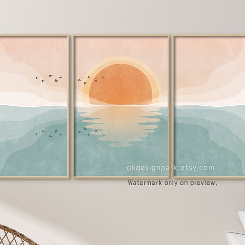 Ocean Waves Print Boho Beach Print Ocean Wall Art Modern - Etsy