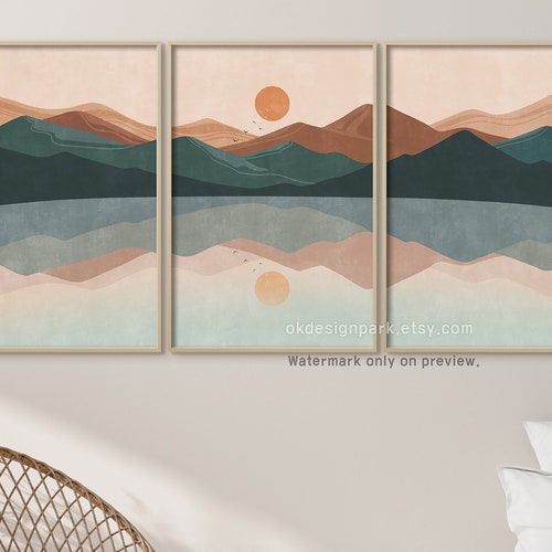 Abstract Mountain Sunset Poster Sun and Mountain Wall Art - Etsy