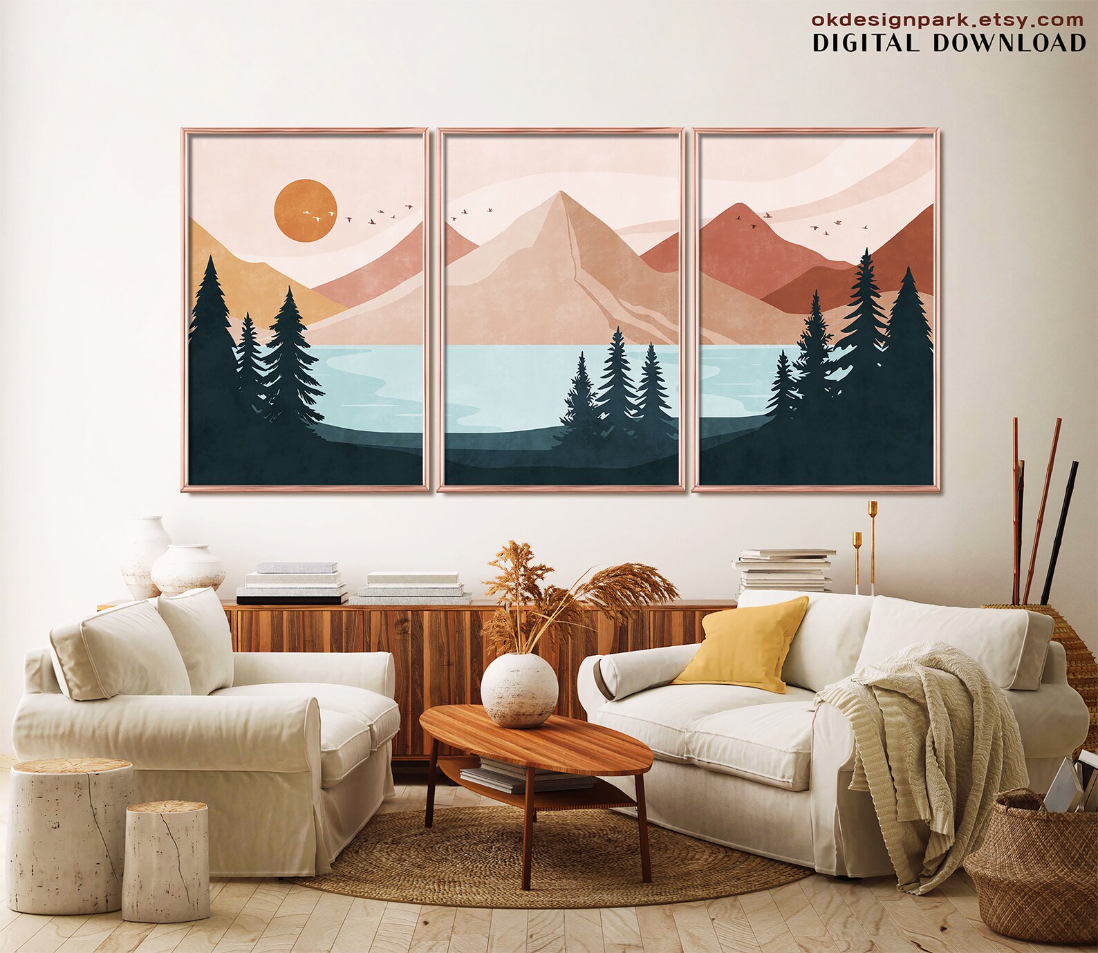 Sun and Mountain Wall Art Landscape Print Set Print Set of | Etsy