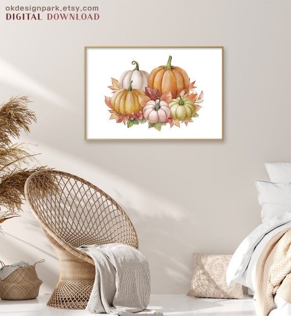 Fall Art Watercolor Pumpkin Fall Wall Decor Fall Wall Art - Etsy