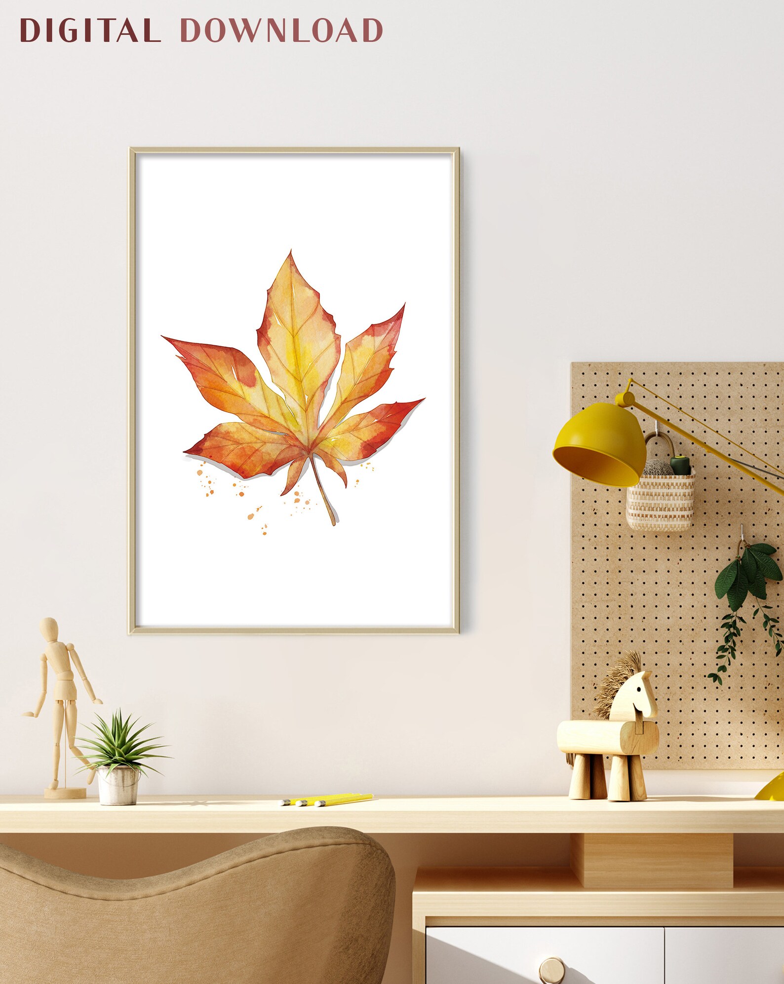 Fall Leaves Maple Leaf Wall Art Watercolor Fall Printable Autumn Leaves ...