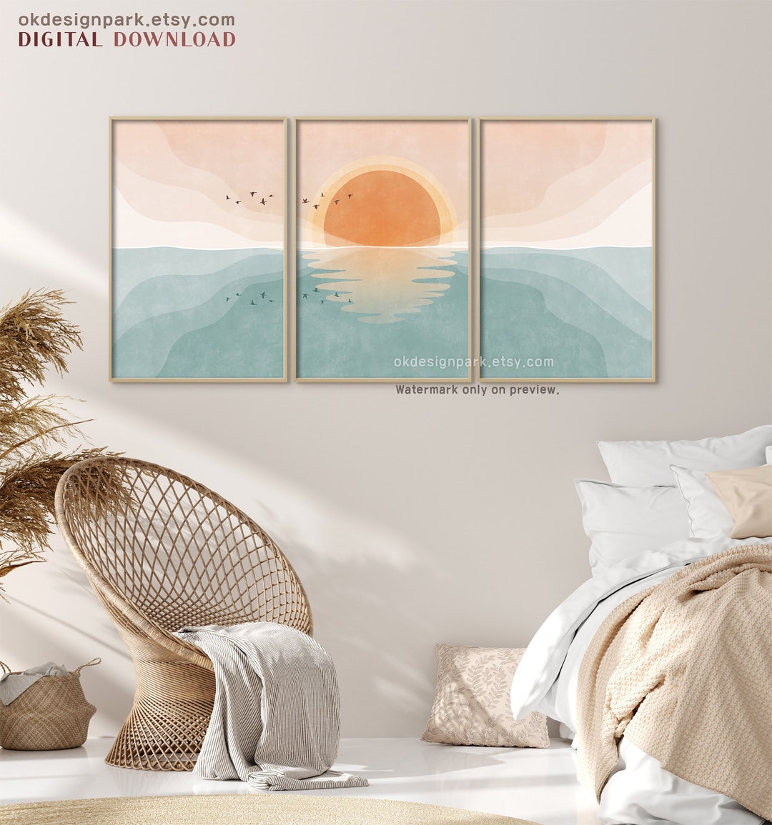 Ocean Waves Print Boho Beach Print Ocean Wall Art Modern - Etsy