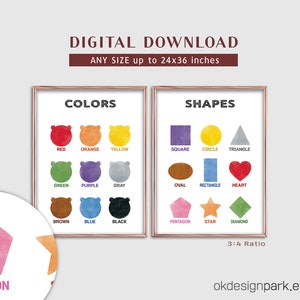 Shapes Printable, Nursery Poster, Colors Educational Print, Teaching ...