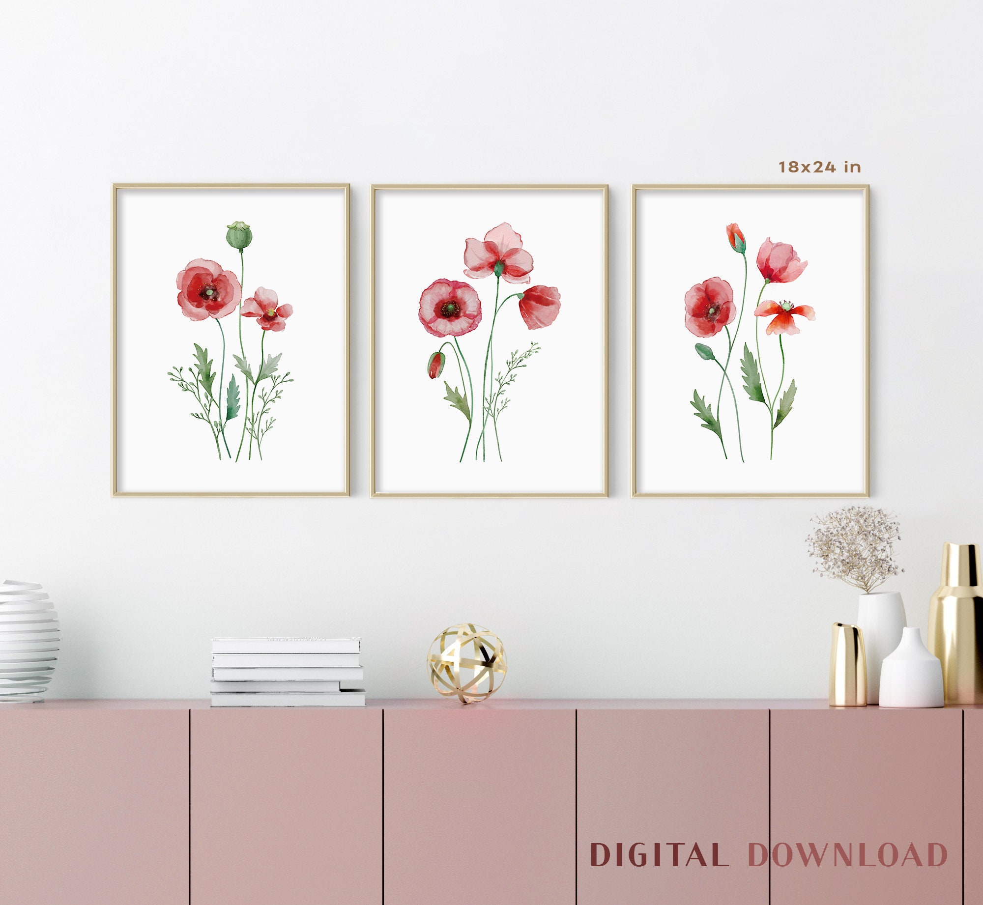 Red Poppy Watercolor Poppy Print Set of 3 Prints Flowers - Etsy
