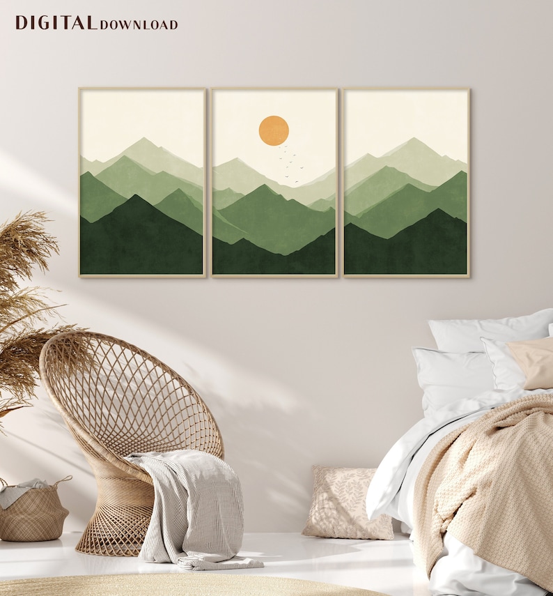 Abstract Landscape Abstract Mountain Print Set of 3 Mountain | Etsy