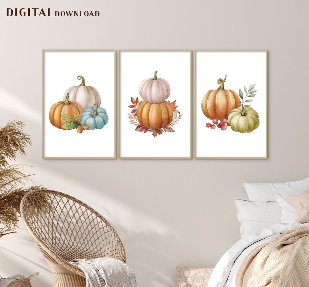 Fall Thanksgiving Decor, Watercolor Pumpkin Print, Fall Printable, Fall ...