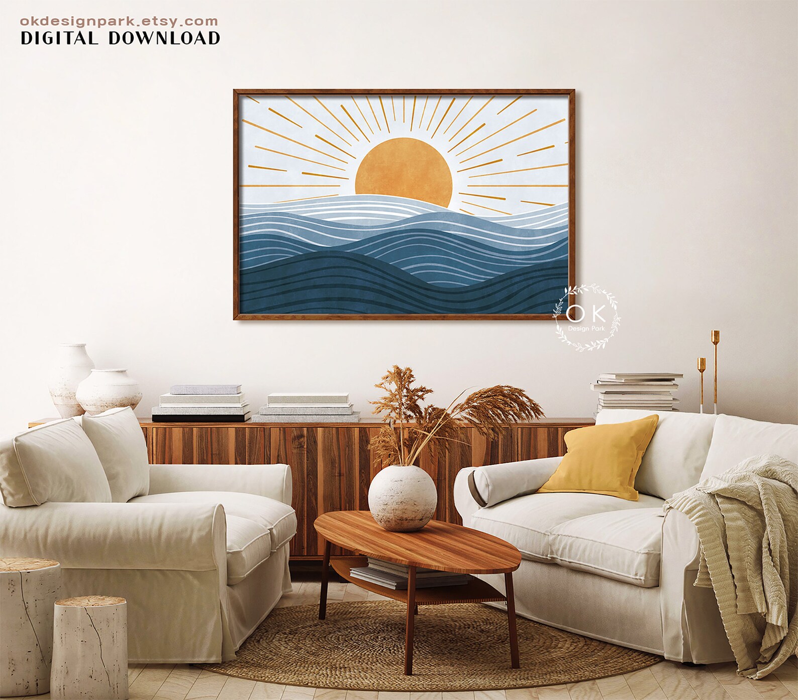 Modern Ocean Prints Beach House Decor Abstract Sun Ocean | Etsy