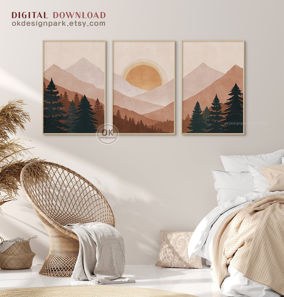 Abstract Mountain Boho Decor Set of 3 Prints Terracotta - Etsy