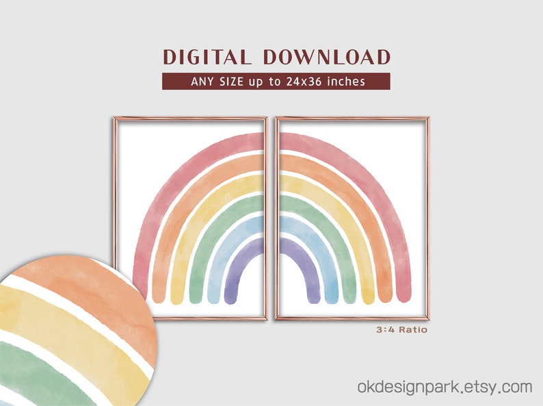 Watercolor Rainbow Print Set Watercolor Rainbow Wall Art | Etsy