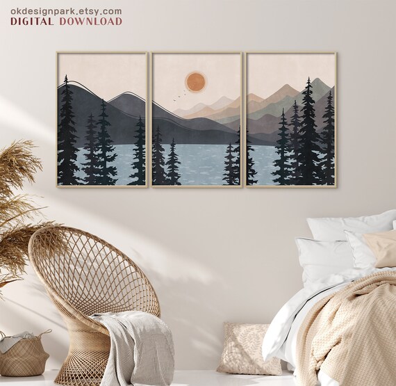 Abstract Mountain Sunset Poster Sun and Mountain Wall Art - Etsy