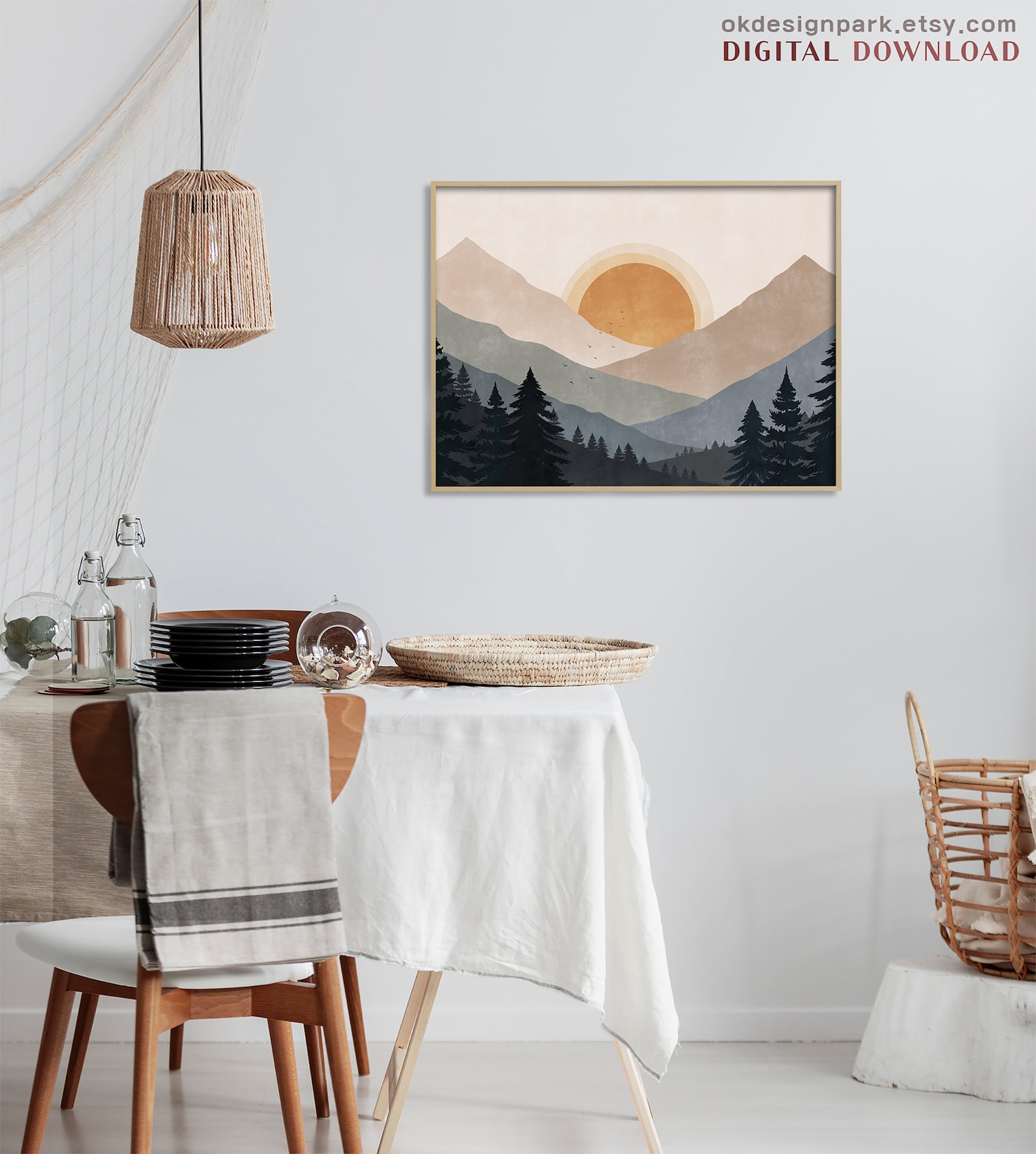 Sun and Mountain Wall Art Landscape Print Set Printable Wall - Etsy