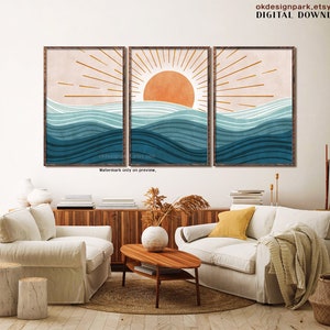 Ocean Waves Print, Boho Beach Print, Ocean Wall Art, Modern Ocean ...