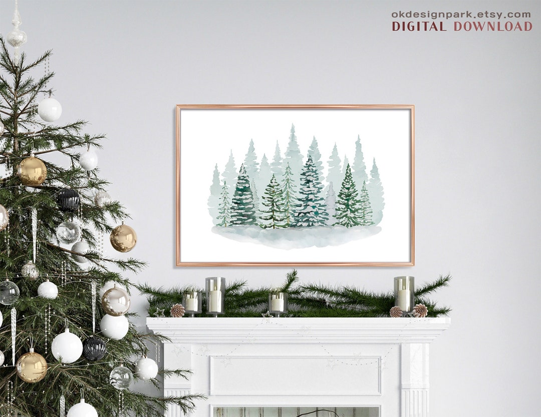 Christmas Printable, Winter Prints, Winter Trees Print, Christmas Decor ...