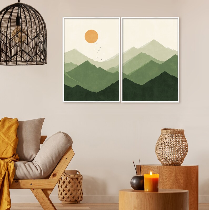 Abstract Landscape, Abstract Mountain Print Set of 3, Mountain Wall Art ...