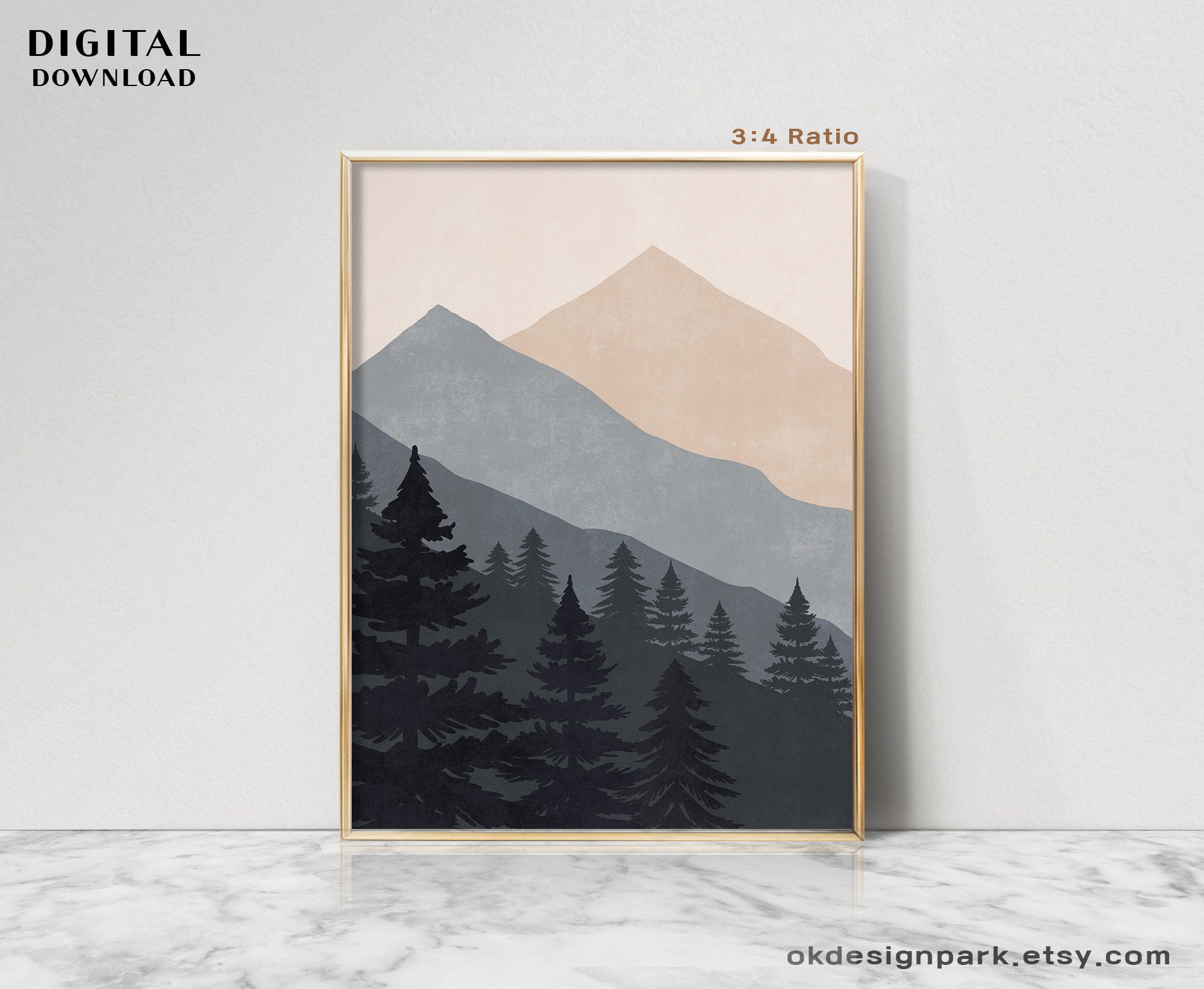 Print Set of 3 Landscape Print Set Sun and Mountain Wall | Etsy