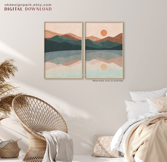 Minimalist Art Abstract Mountain Sunset Poster Sun and - Etsy