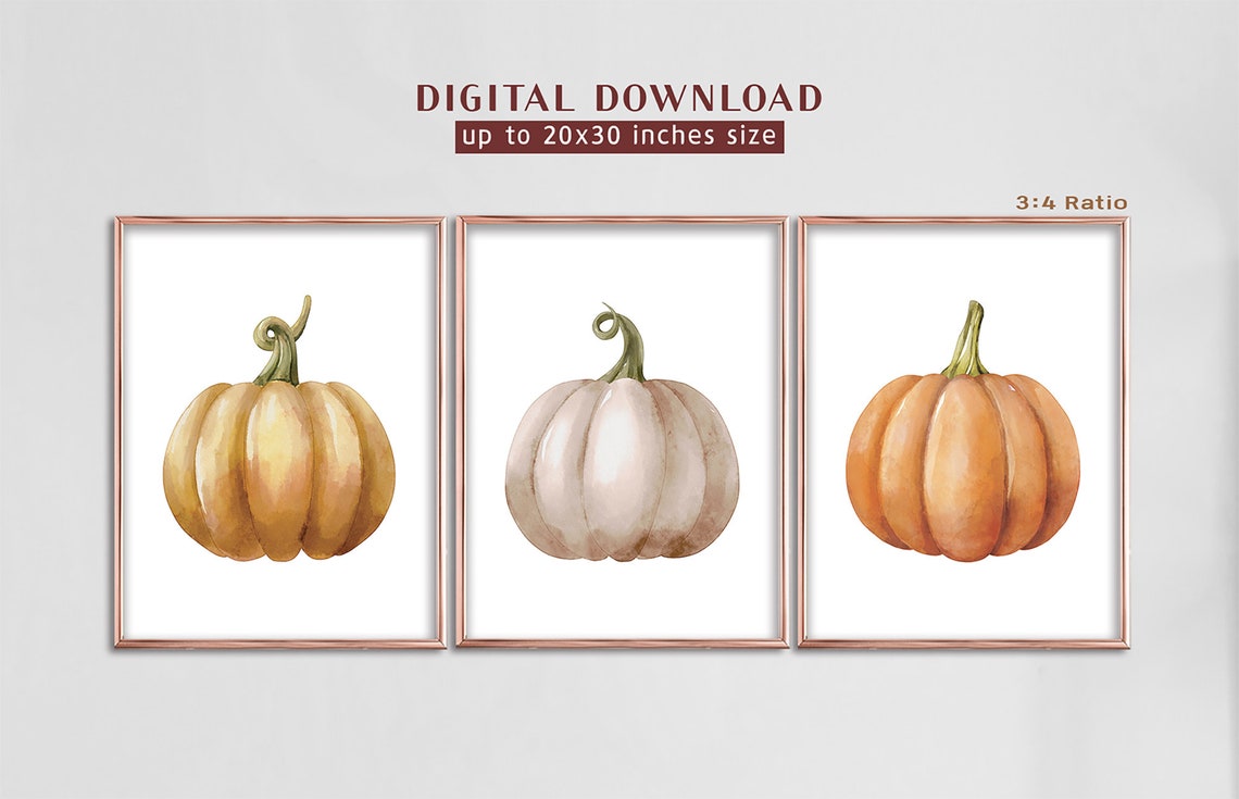 Fall Prints Watercolor Pumpkin Print Printable Fall Wall - Etsy