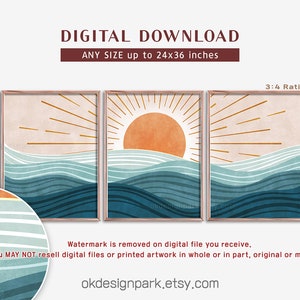 Ocean Waves Print, Boho Beach Print, Ocean Wall Art, Modern Ocean ...