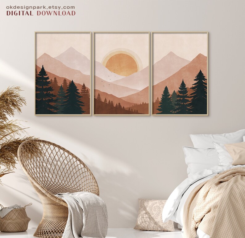 Abstract Mountain Boho Decor Set of 3 Prints Terracotta - Etsy