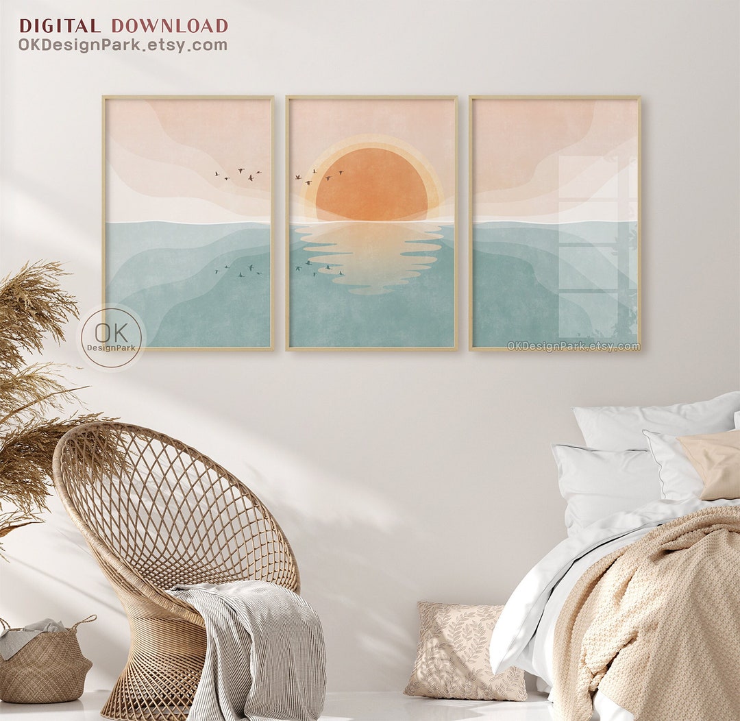 Ocean Waves Print, Boho Beach Print, Ocean Wall Art, Modern Ocean ...