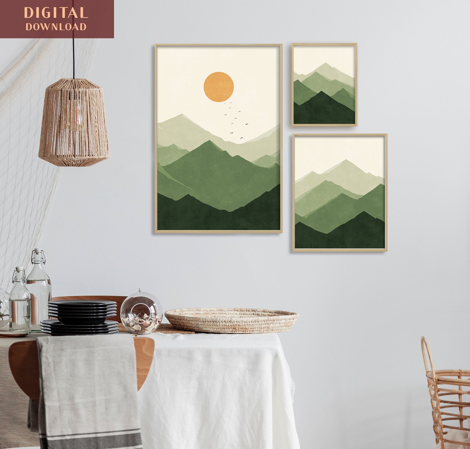Abstract Landscape, Abstract Mountain Print Set of 3, Mountain Wall Art ...