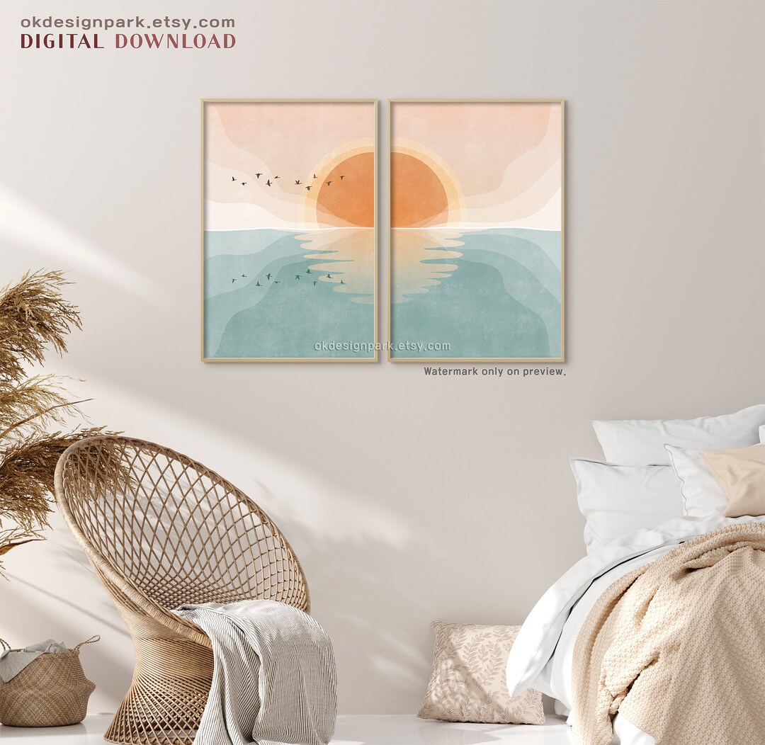 Ocean Waves Print, Boho Beach Print, Ocean Wall Art, Modern Ocean ...