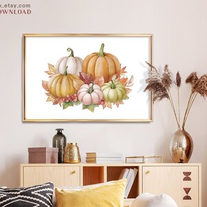 Fall Art Watercolor Pumpkin, Fall Wall Decor, Fall Wall Art, Set of 3 ...