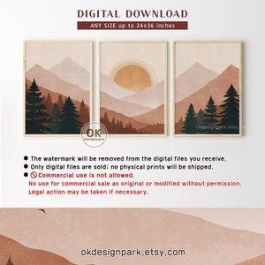 Abstract Mountain, Boho Decor, Set of 3 Prints, Terracotta Wall Art, 3 ...