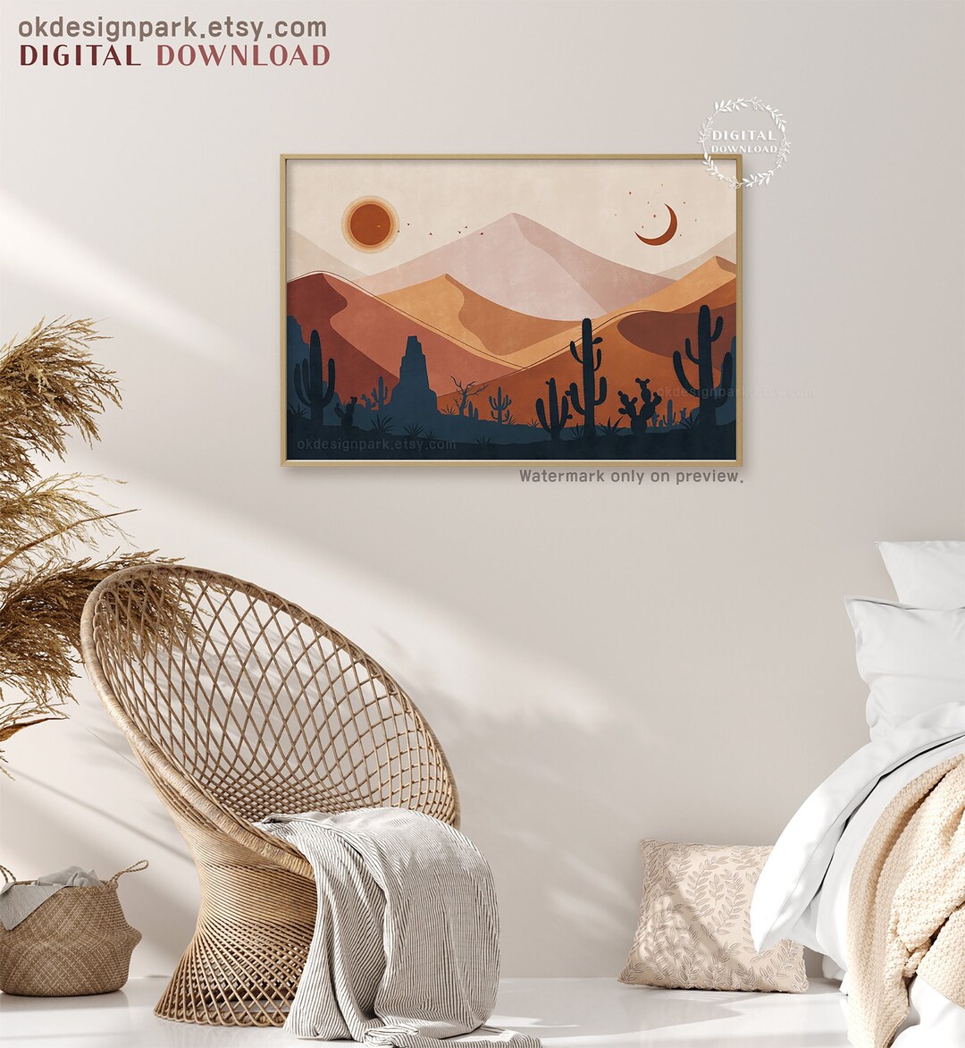 Mid Century Modern Desert Print, Cactus Print, Southwestern Decor, Boho ...