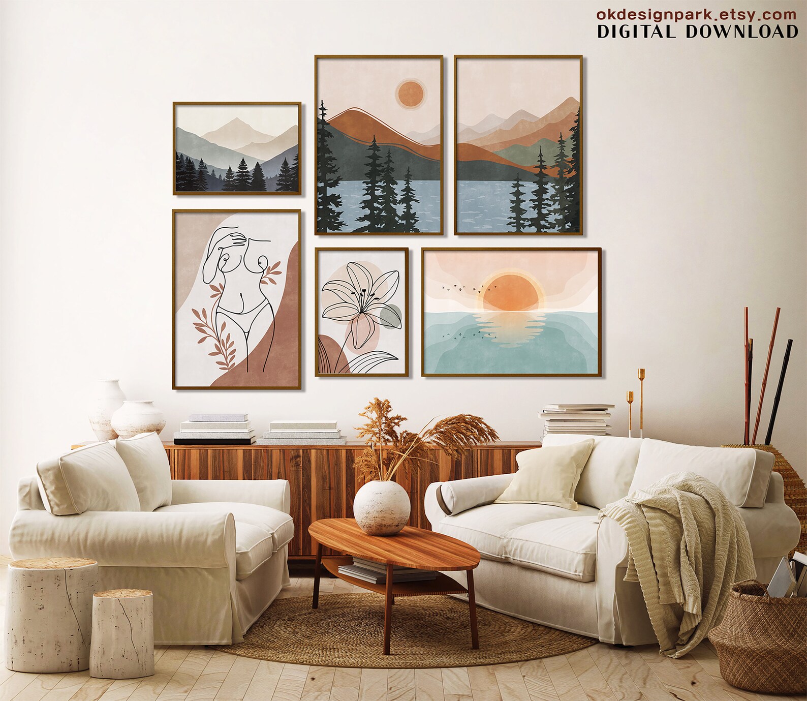 Abstract Poster Set, Gallery Wall Set, Minimalist Art, Prints Set of 6 ...