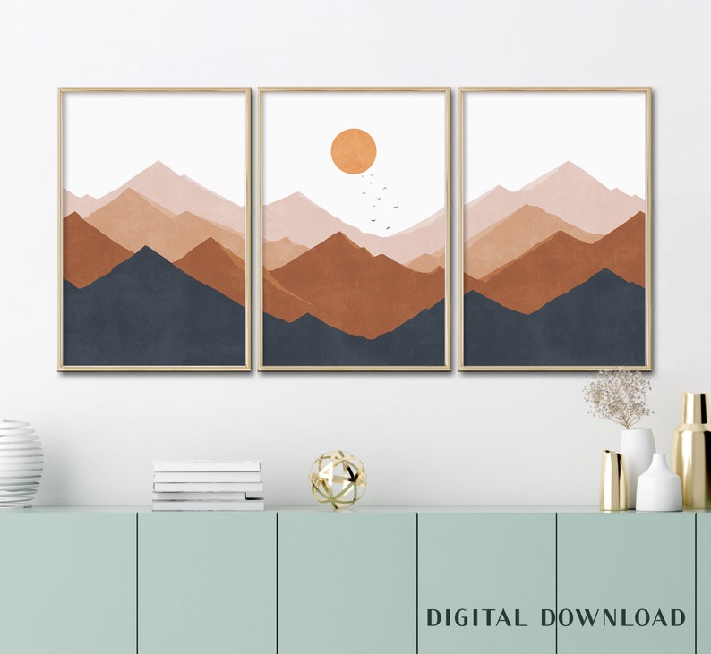 Landscape Art Print Mid Century Modern Poster Set of 3 | Etsy