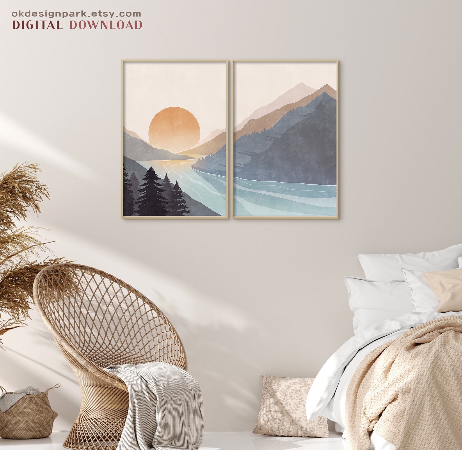 Sun and Mountain Wall Art Sunset Poster Masculine Wall Art - Etsy