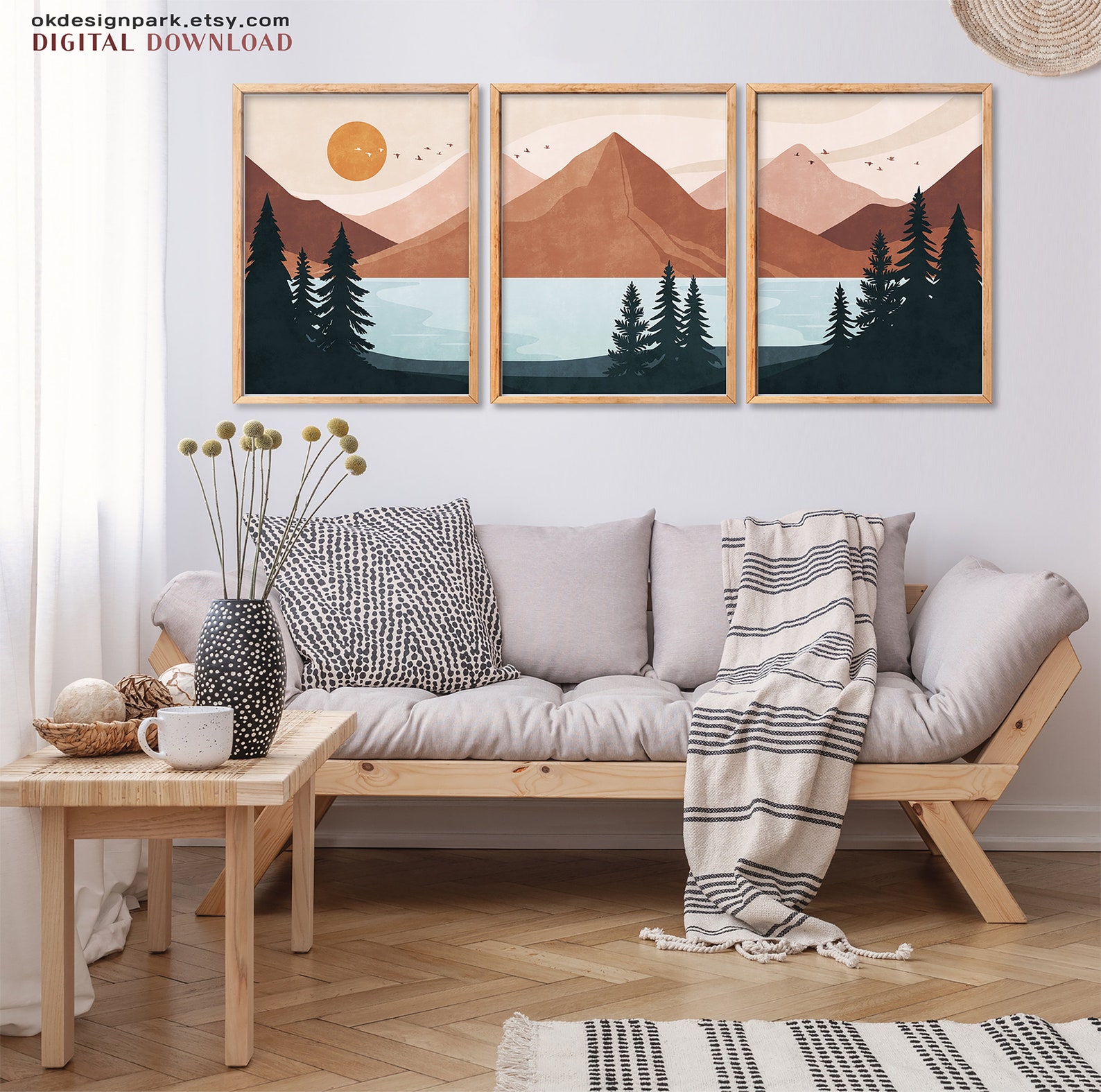 Abstract Mountain Sun and Mountain Wall Art Landscape Print - Etsy