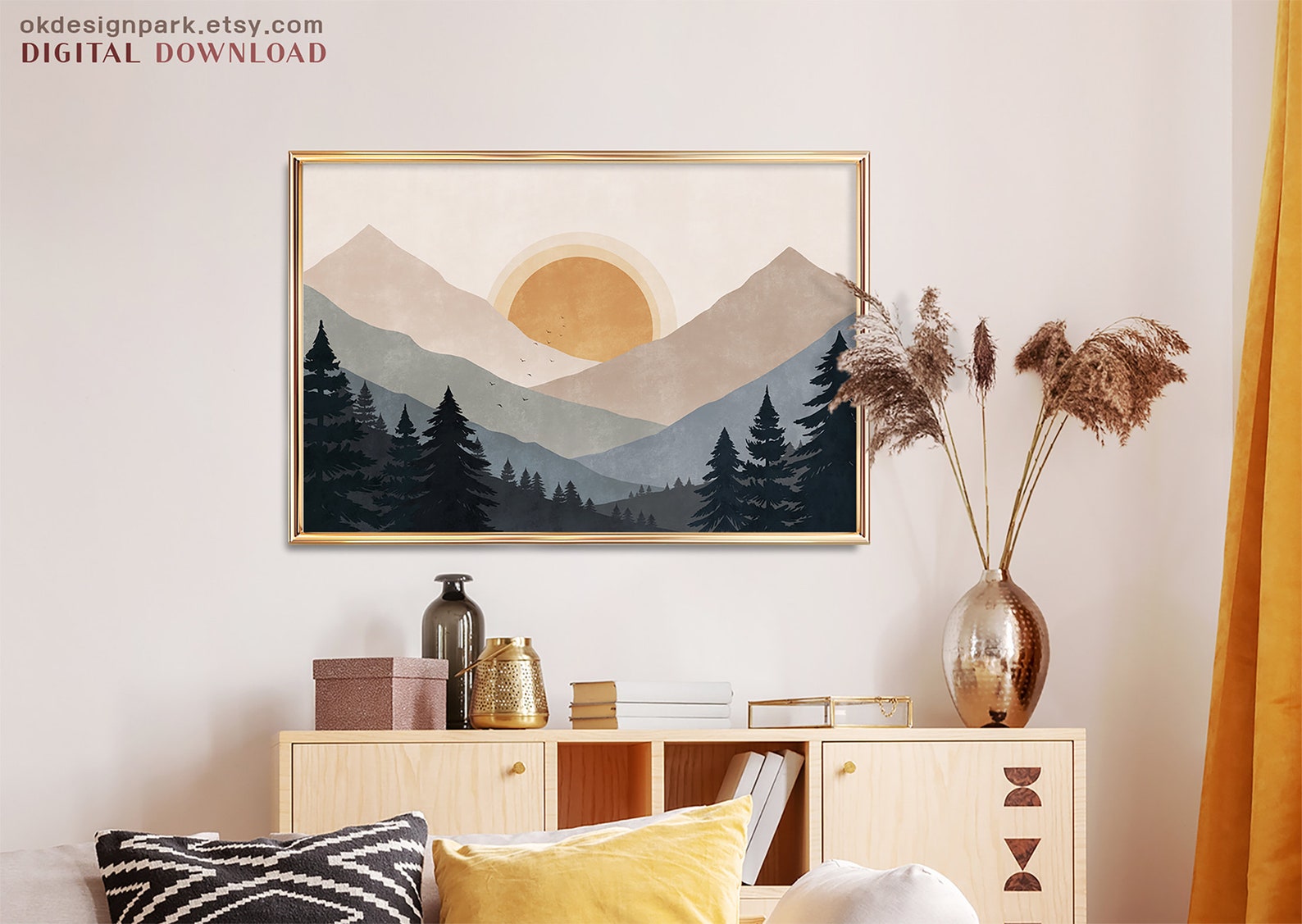 Sun and Mountain Wall Art Landscape Print Set Printable Wall - Etsy