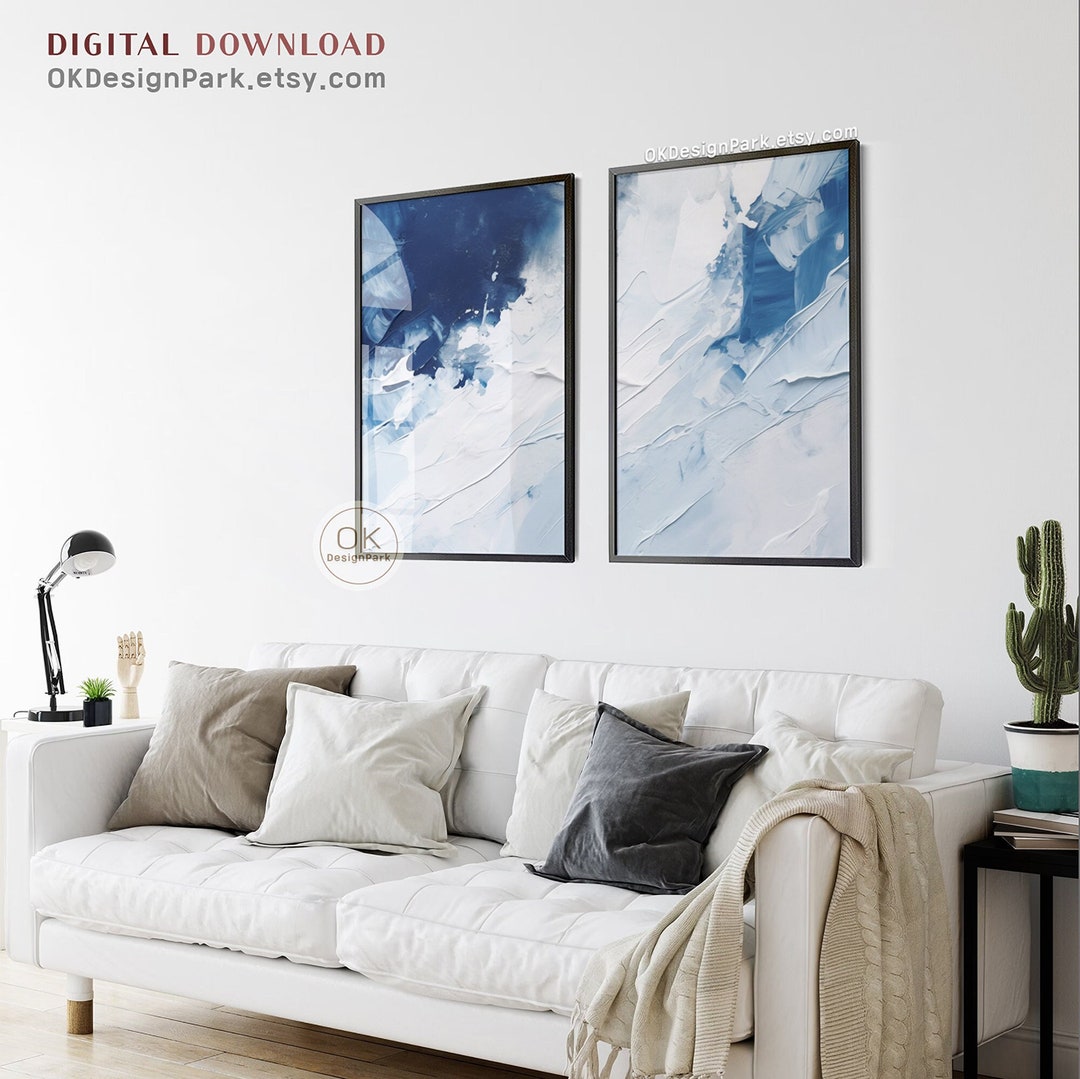 Abstract Blue Wall Art Set of 2 Prints, Blue Abstract Wall Art, Modern ...