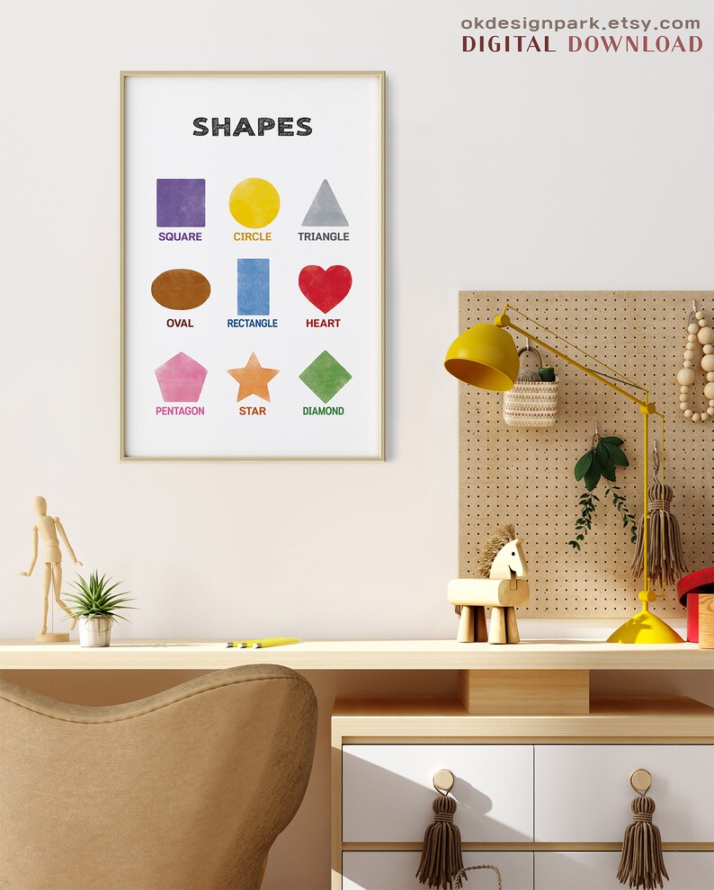Shapes Printable Nursery Poster Colors Educational Print | Etsy